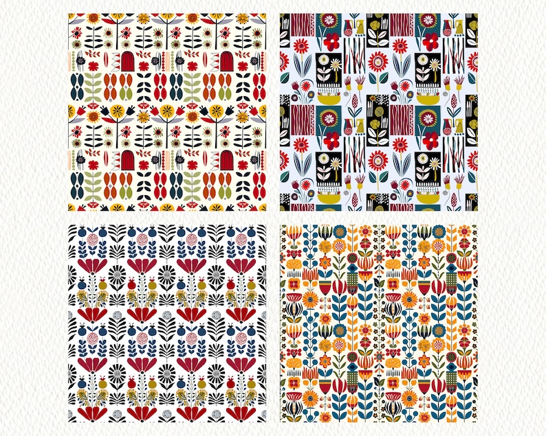 Scandinavian Folk Art Pattern Seamless Digital Papers Printable ...