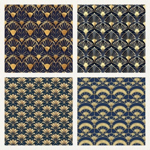 Navy Gold Geometric Pattern Seamless Digital Papers - Printable ...