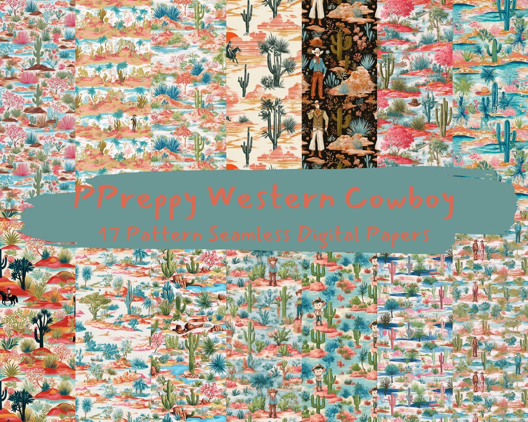 Ppreppy Western Cowboy Pattern Seamless Digital Papers - Printable ...