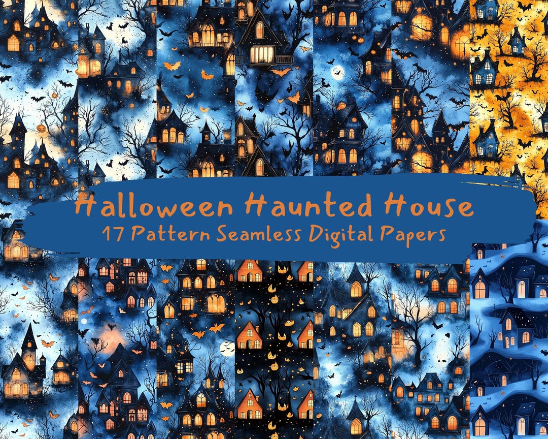 Halloween Haunted House Pattern Seamless Digital Papers - Printable ...
