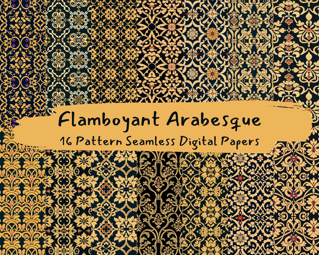 Flamboyant Arabesque Pattern Seamless Digital Papers - Printable ...