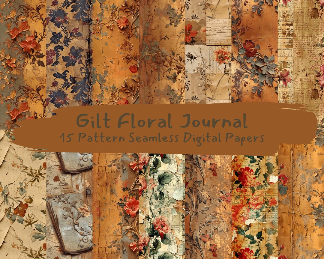 Gilt Floral Journal Pattern Seamless Digital Papers - Printable ...