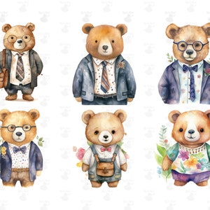 Cute Bear in Suits and Other Clothes, Digital Printable Clip Art ...