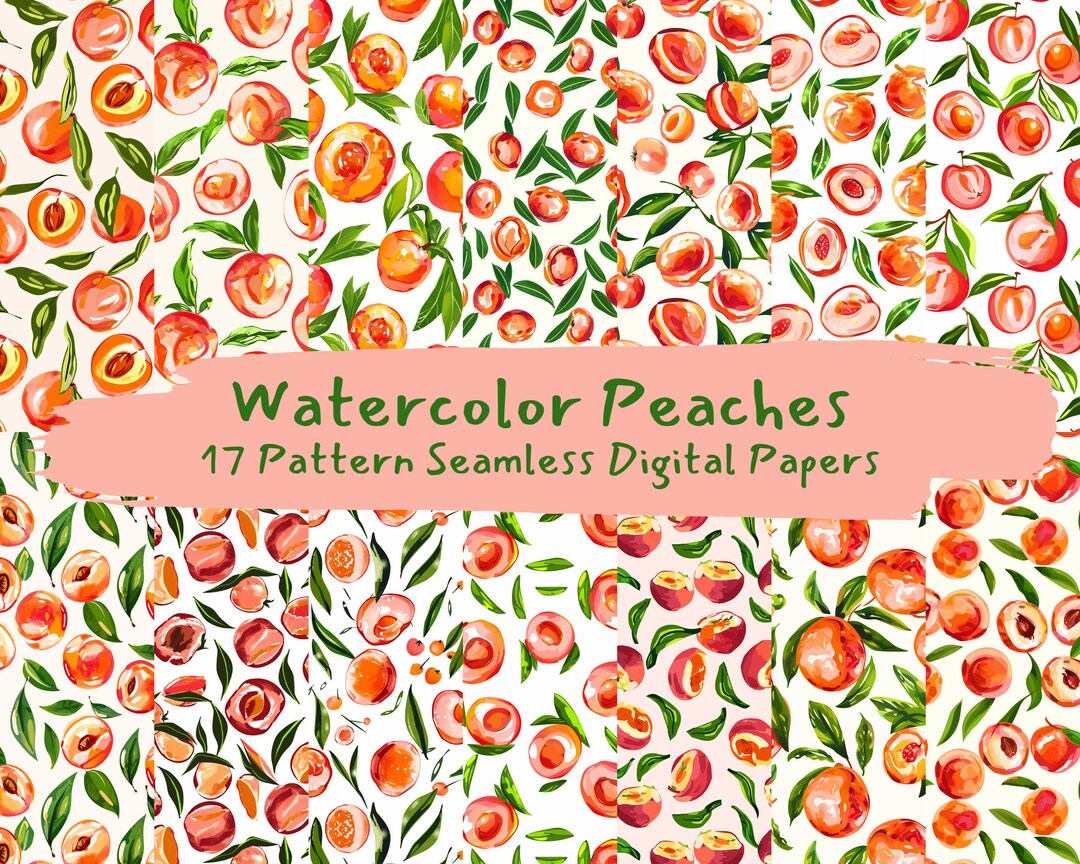 Watercolor Peaches Pattern Seamless Digital Papers - Printable ...