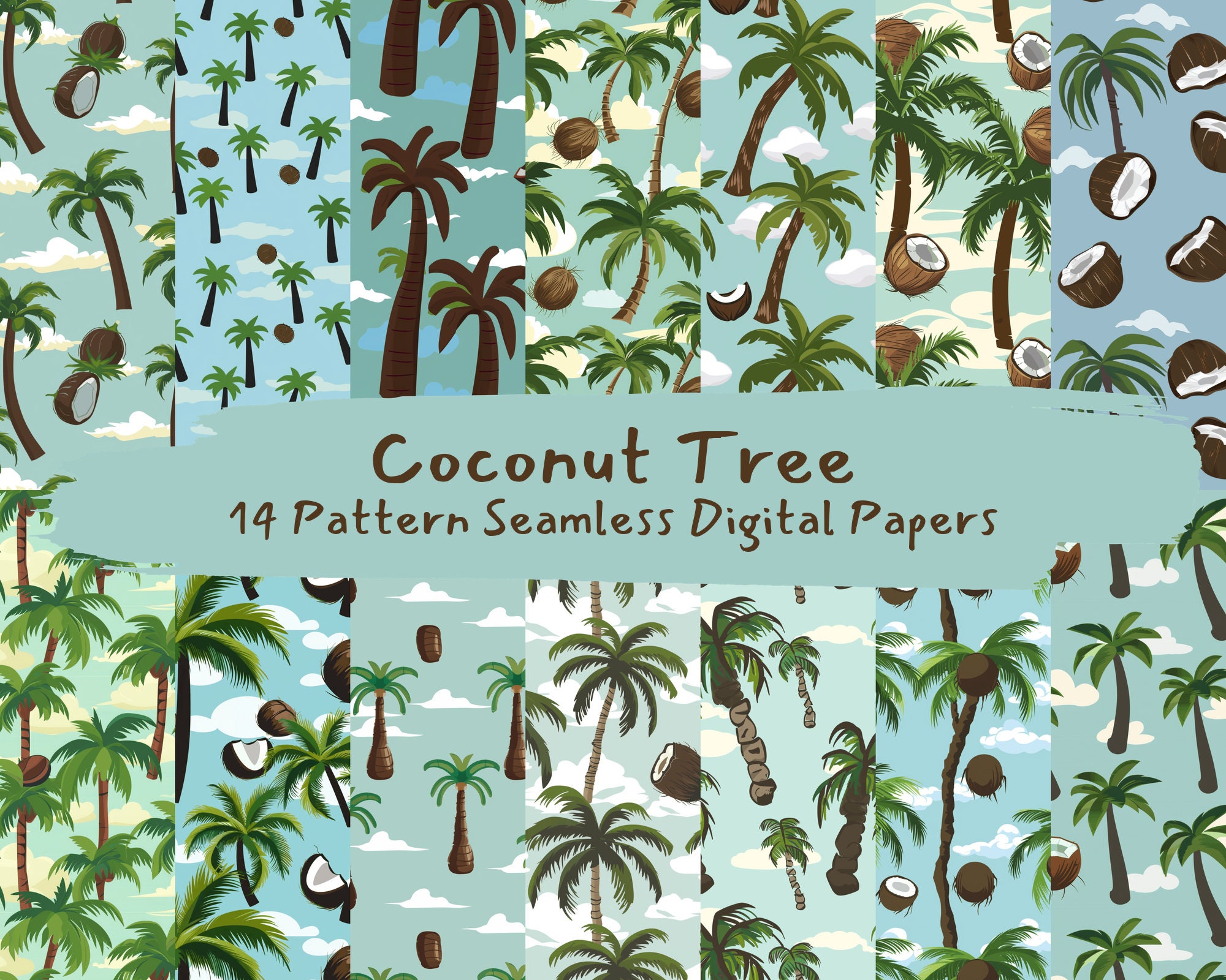 Coconut Tree Pattern Seamless Digital Papers Printable Scrapbook Paper ...