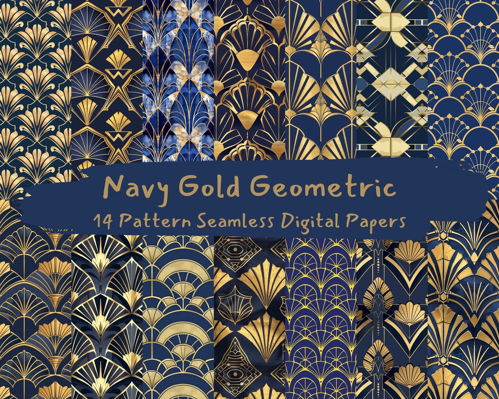 Navy Gold Geometric Pattern Seamless Digital Papers - Printable ...