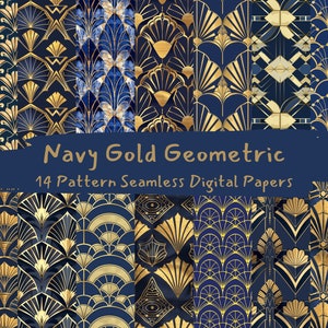 Navy Gold Geometric Pattern Seamless Digital Papers - Printable ...