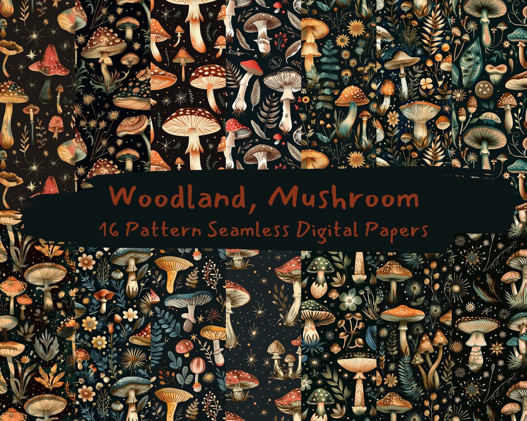 Woodland, Mushroom Pattern Seamless Digital Papers - Printable ...