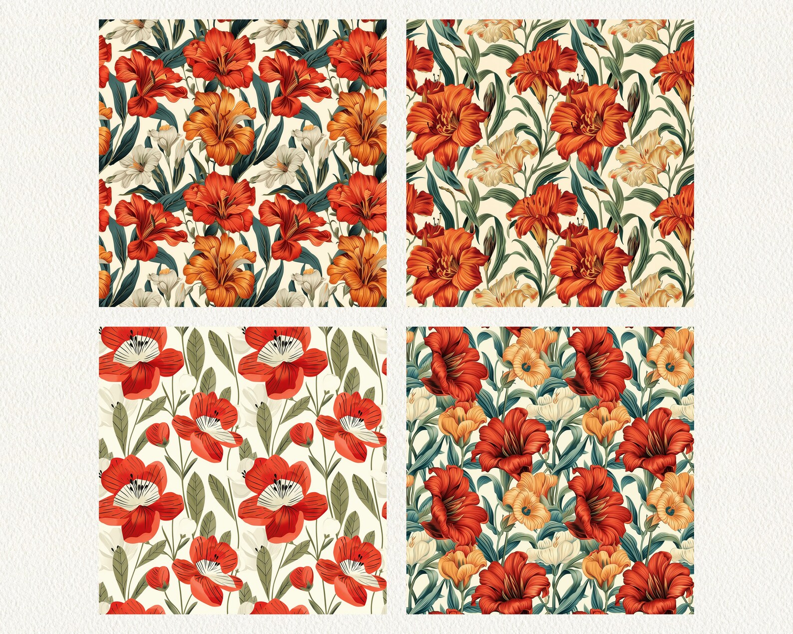 Peruvian Blooms Pattern Seamless Digital Papers - Printable Scrapbook ...