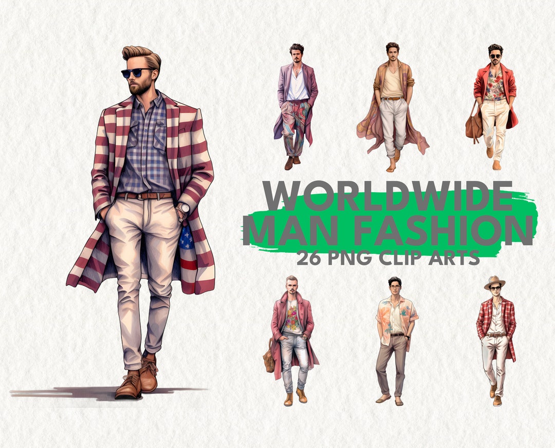 Worldwide Man Fashion Digital Clipart Bundle in PNG Format Transparent ...