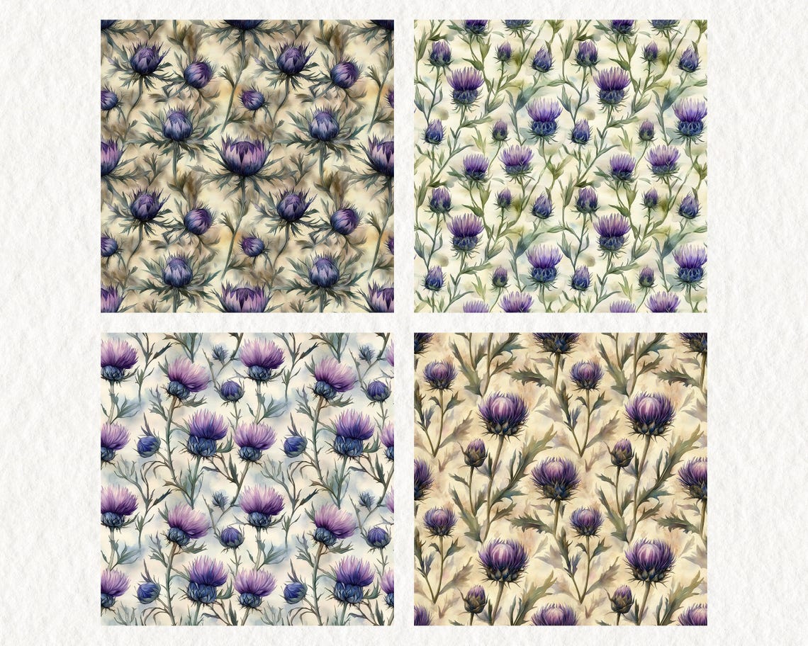 Watercolor Thistle Flowers Pattern Seamless Digital Papers - Printable ...