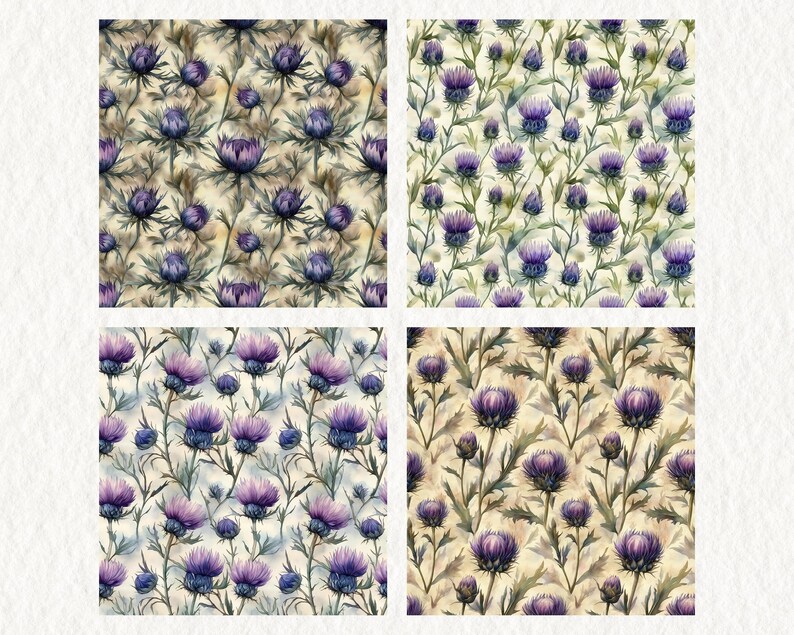 Watercolor Thistle Flowers Pattern Seamless Digital Papers - Printable ...