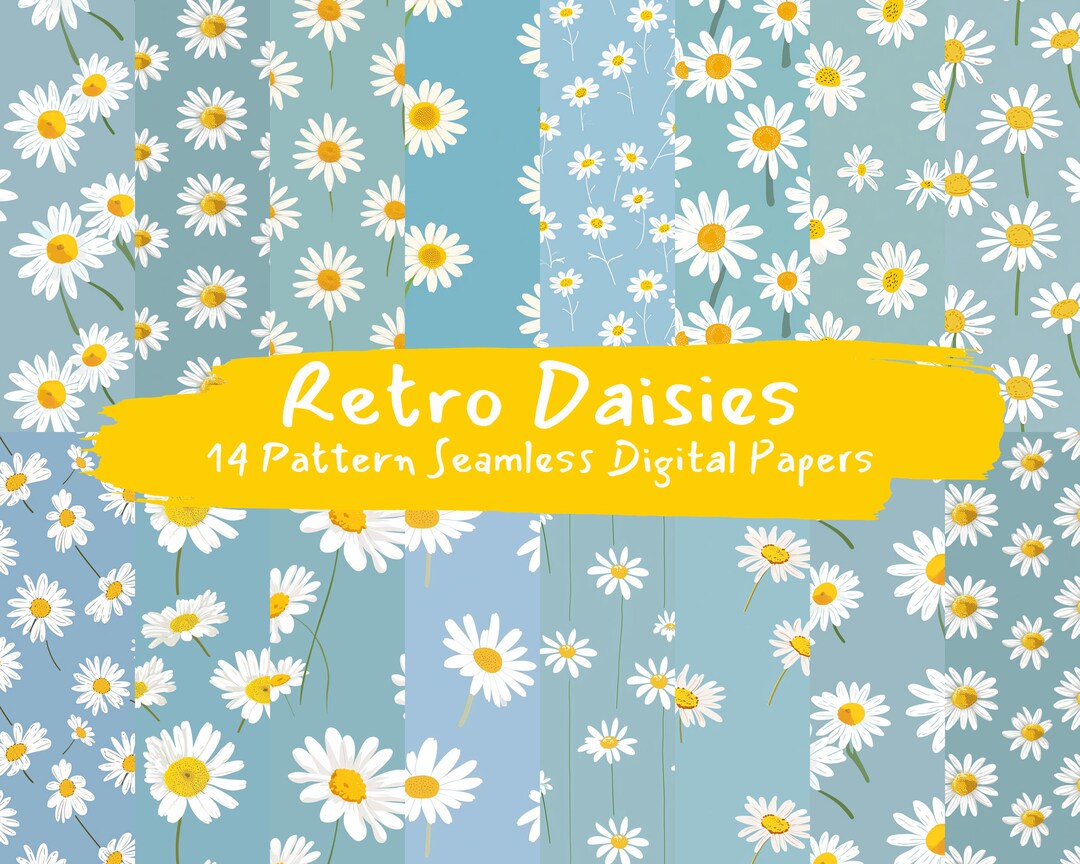 Retro Daisies Pattern Seamless Digital Papers - Tile Patterns Printable ...