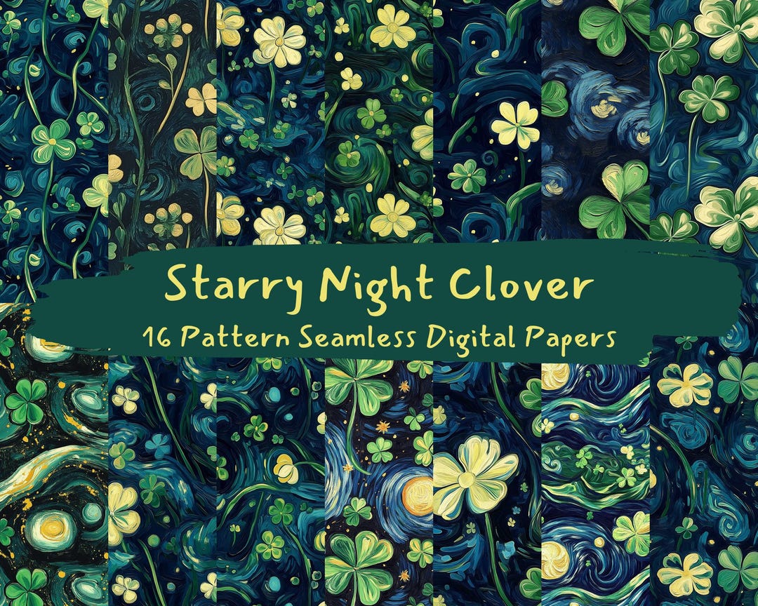 Starry Night Clover Pattern Seamless Digital Papers - Printable ...