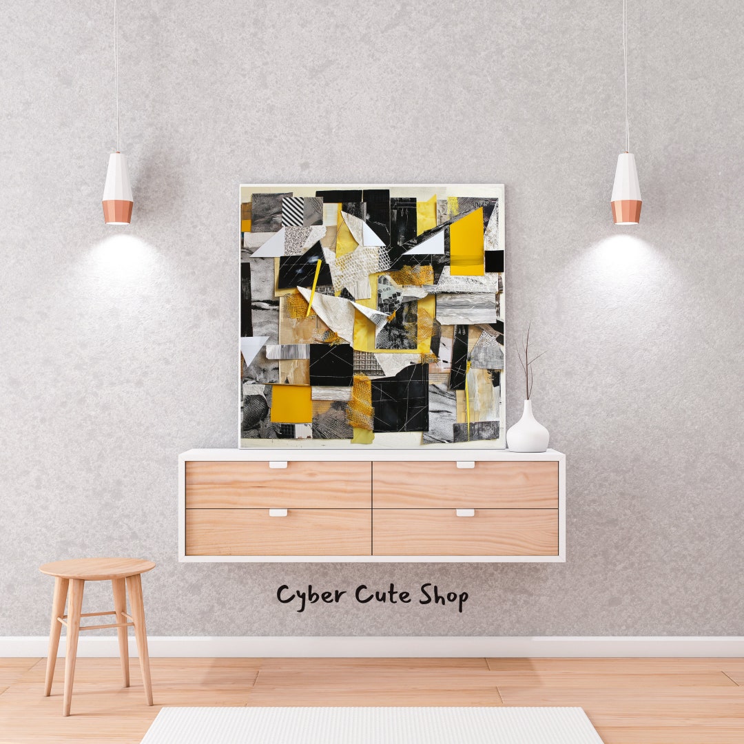 Abstract Urban Fragmentation - Modern Digital Art Print, Vibrant Cyber ...