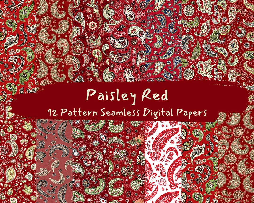 Paisley Red Pattern Seamless Digital Papers - Printable Scrapbook Paper ...