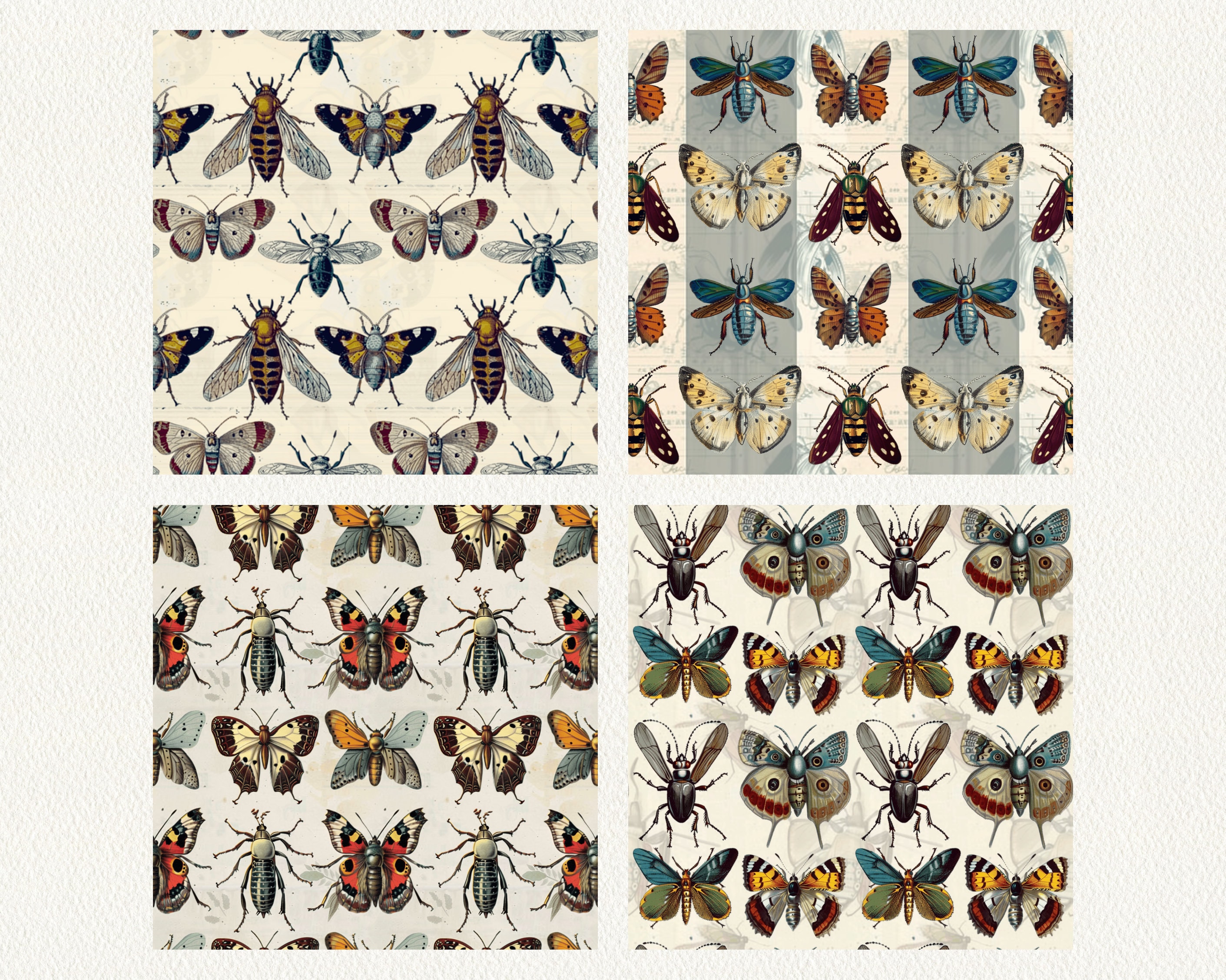 Antique Insect Pattern Seamless Digital Papers Printable Scrapbook ...