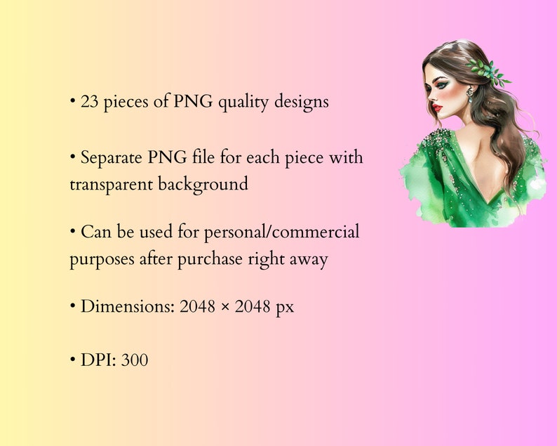 Glam Girl in Green Digital Printable Clipart Bundle in PNG Format ...