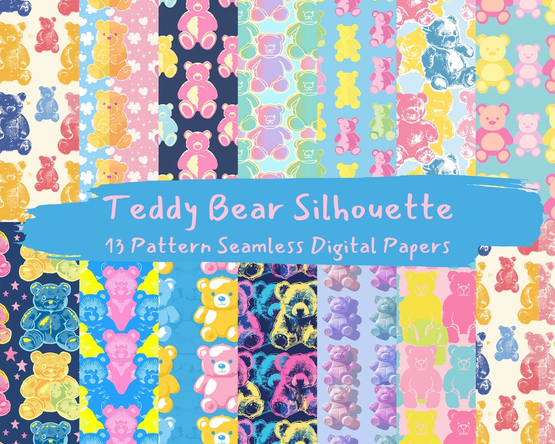 Teddy Bear Silhouette Pattern Seamless Digital Papers - Printable ...