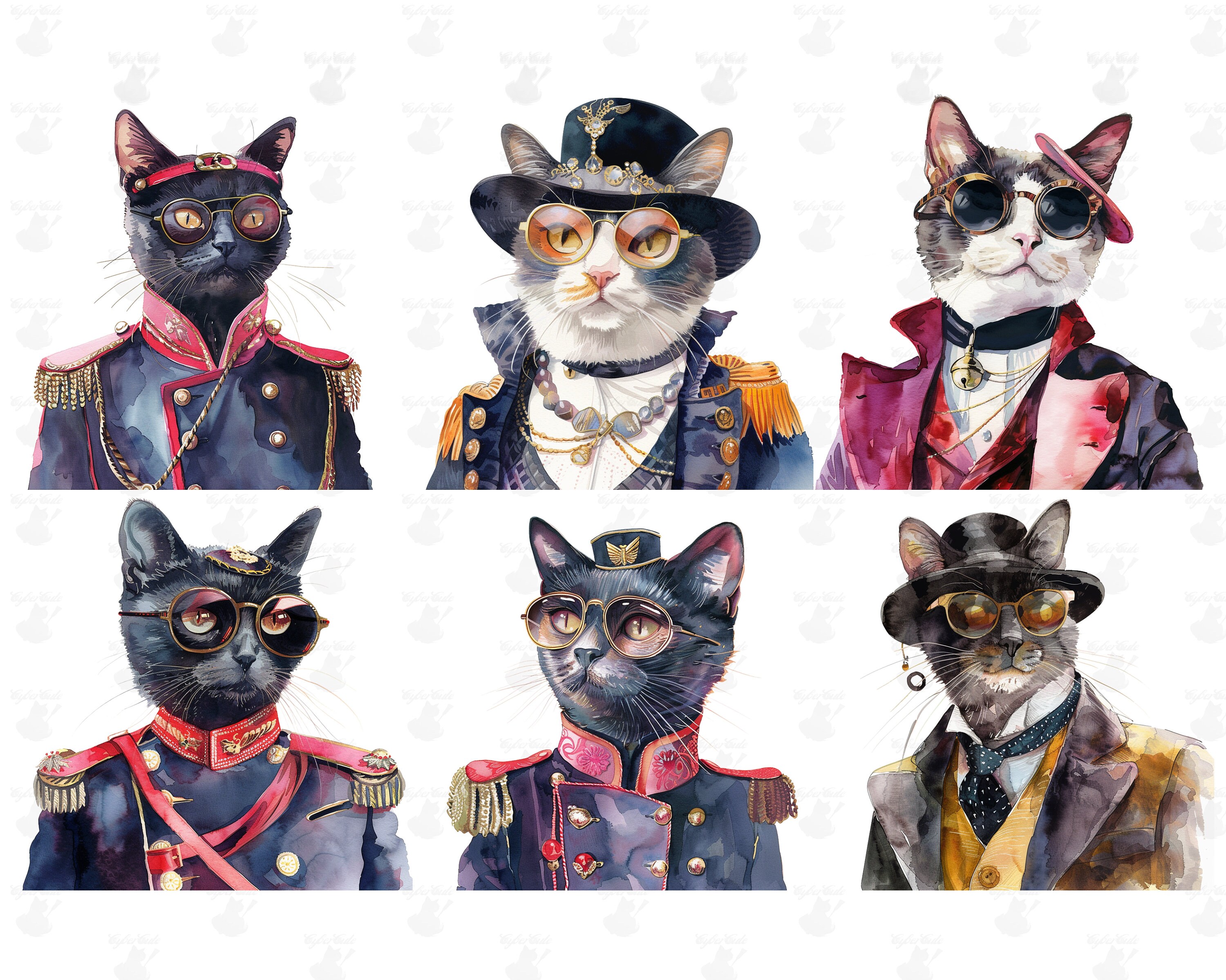 Royal Cat Digital Printable Clipart Bundle in PNG Format Transparent ...