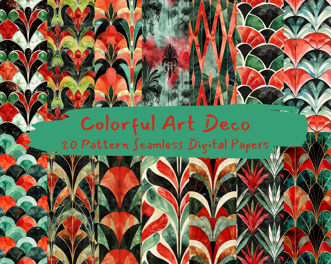 Colorful Art Deco Pattern Seamless Digital Papers - Printable Scrapbook ...