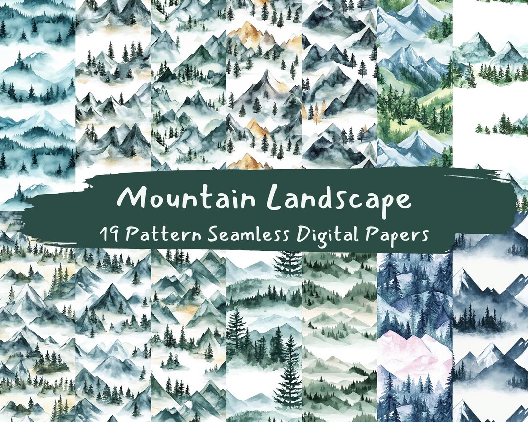 Mountain Landscape Pattern Seamless Digital Papers - Printable ...
