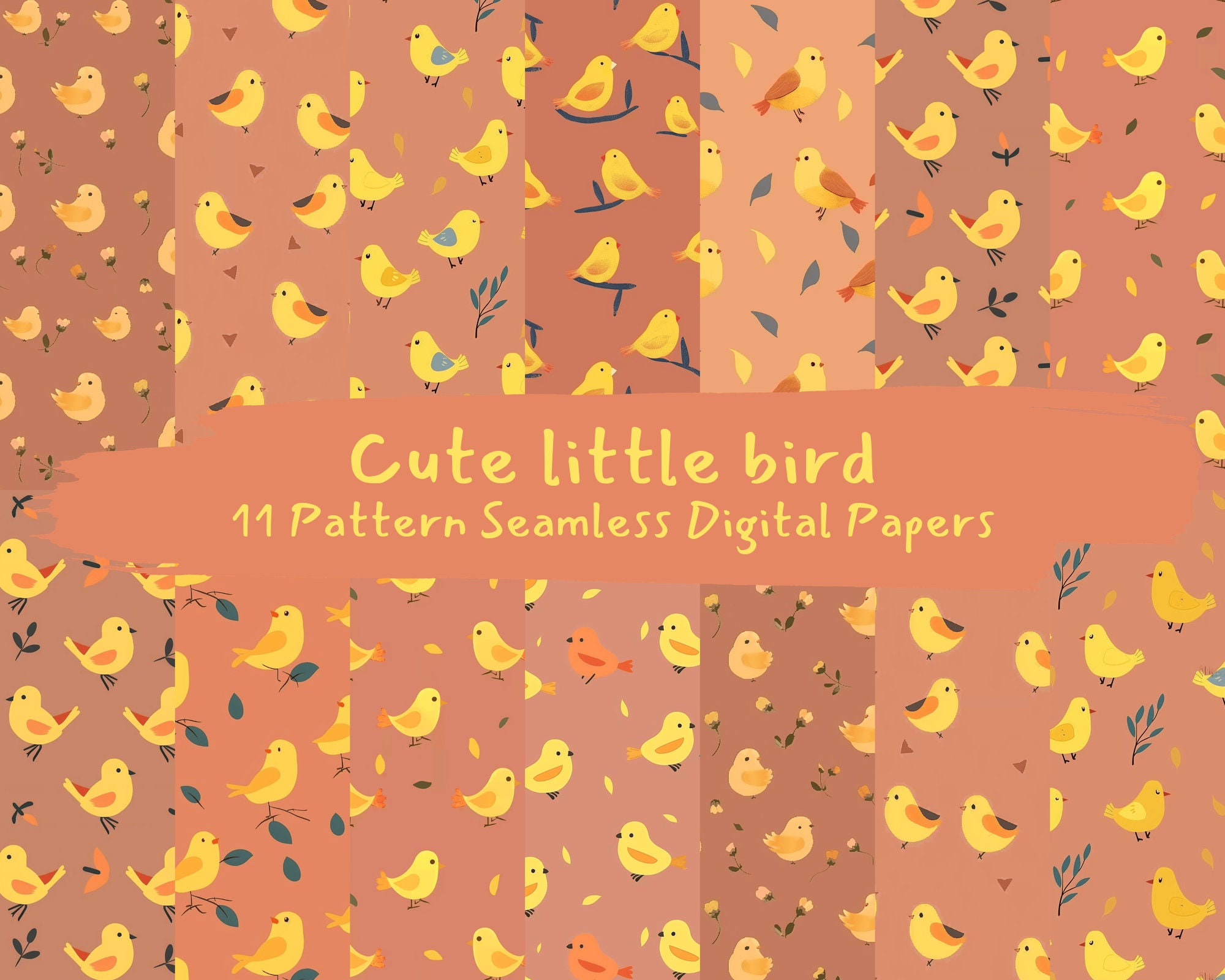 Cute Little Bird Pattern Seamless Digital Papers Printable Scrapbook ...