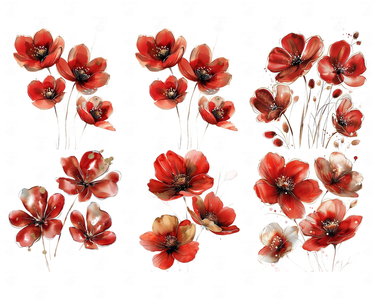 Red Flowers Printable Clipart, Png Format, Transparent Background ...