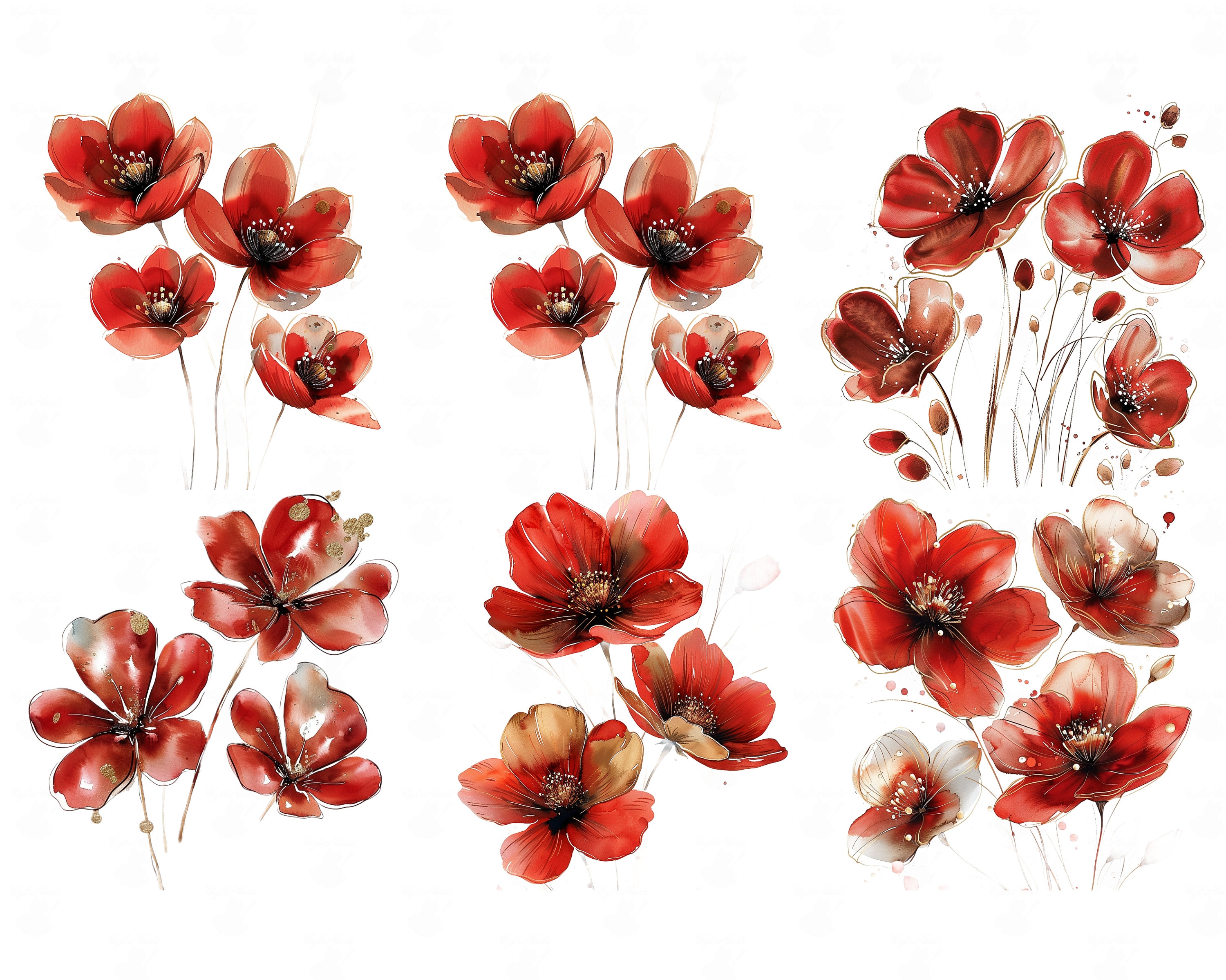 Red Flowers Printable Clipart, Png Format, Transparent Background ...
