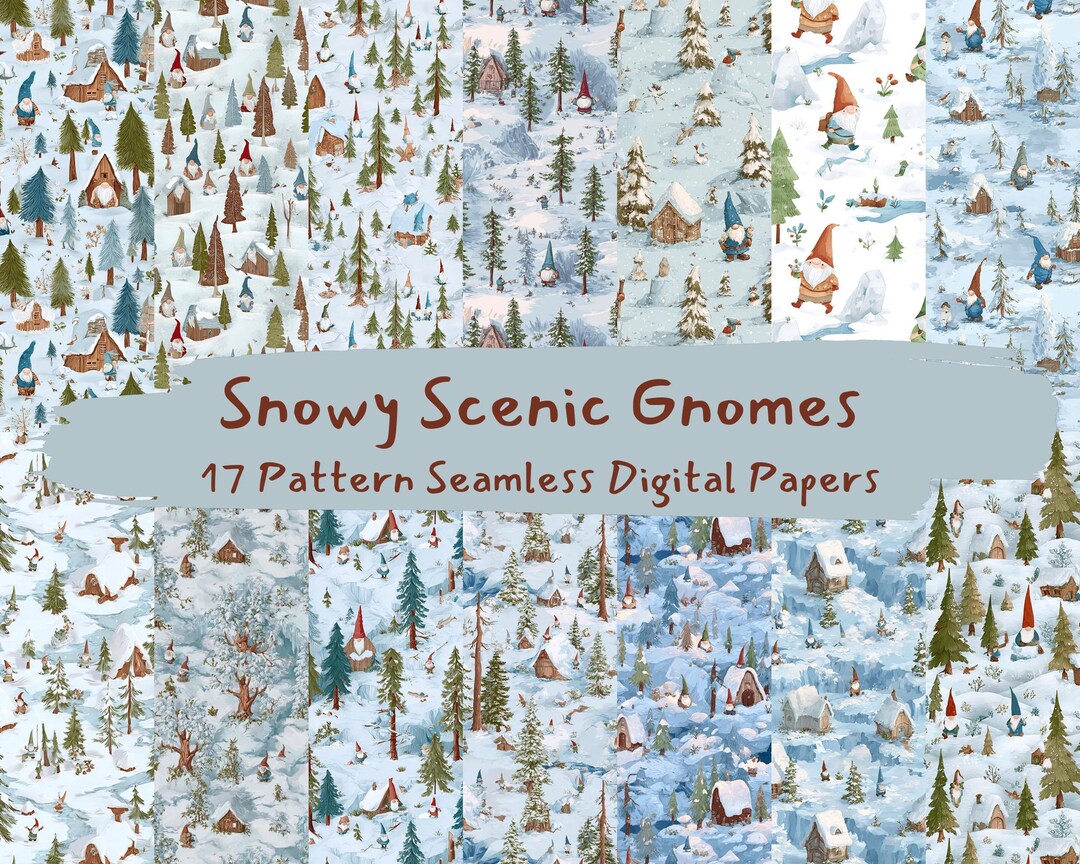 Snowy Scenic Gnomes Pattern Seamless Digital Papers - Printable ...