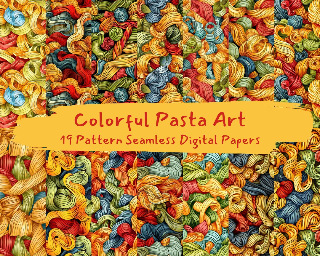Colorful Pasta Art Pattern Seamless Digital Papers - Printable ...