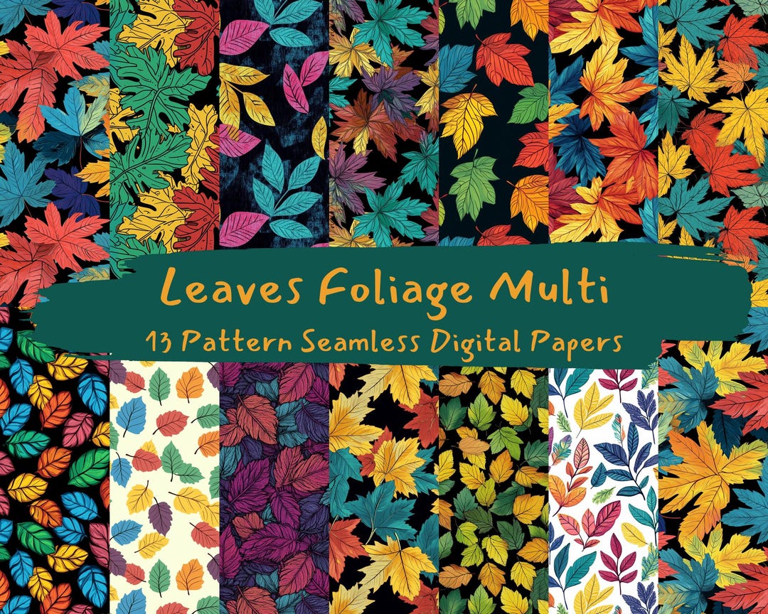 Leaves Foliage Multi Pattern Seamless Digital Papers - Printable ...