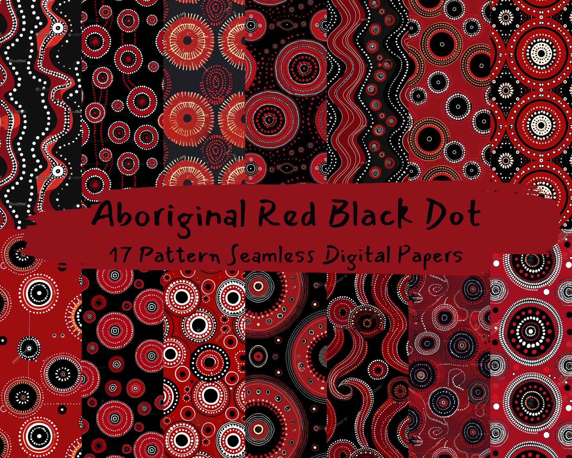 Aboriginal Red Black Dot Pattern Seamless Digital Papers Printable ...