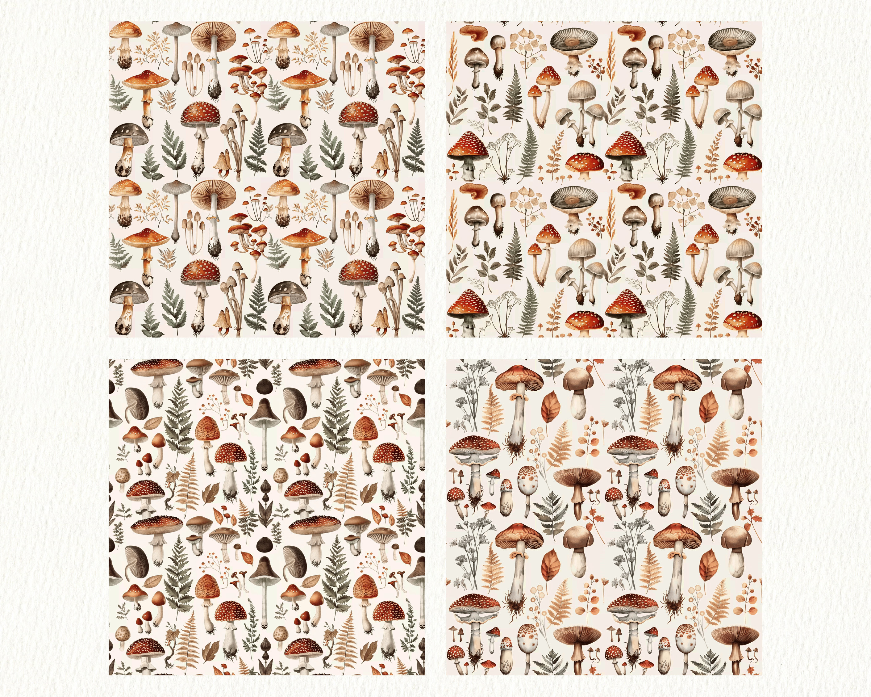 Fall Forest Fungus Pattern Seamless Digital Papers - Printable ...