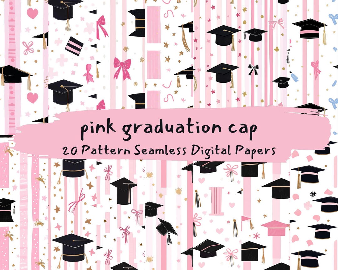 Pink Graduation Cap Pattern Seamless Digital Papers - Printable ...