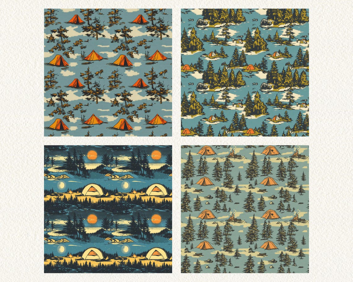 Vintage Camping Pattern Seamless Digital Papers - Printable Scrapbook ...