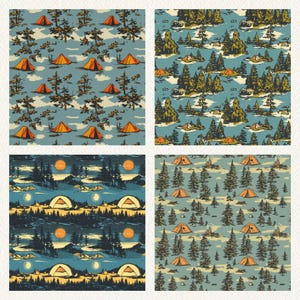 Vintage Camping Pattern Seamless Digital Papers - Printable Scrapbook ...