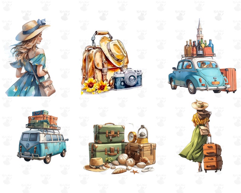 Watercolor Travel Printable Clipart, Png Format, Transparent Background ...