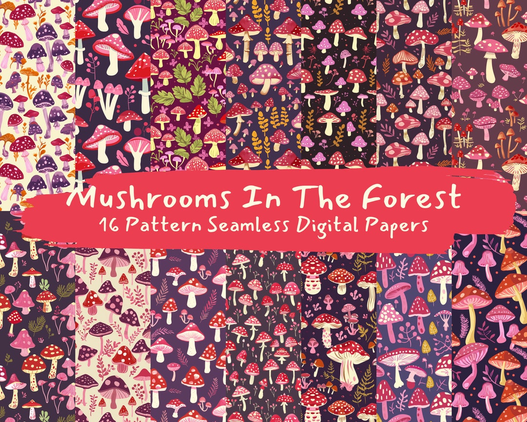Mushrooms in the Forest Pattern Seamless Digital Papers - Printable ...
