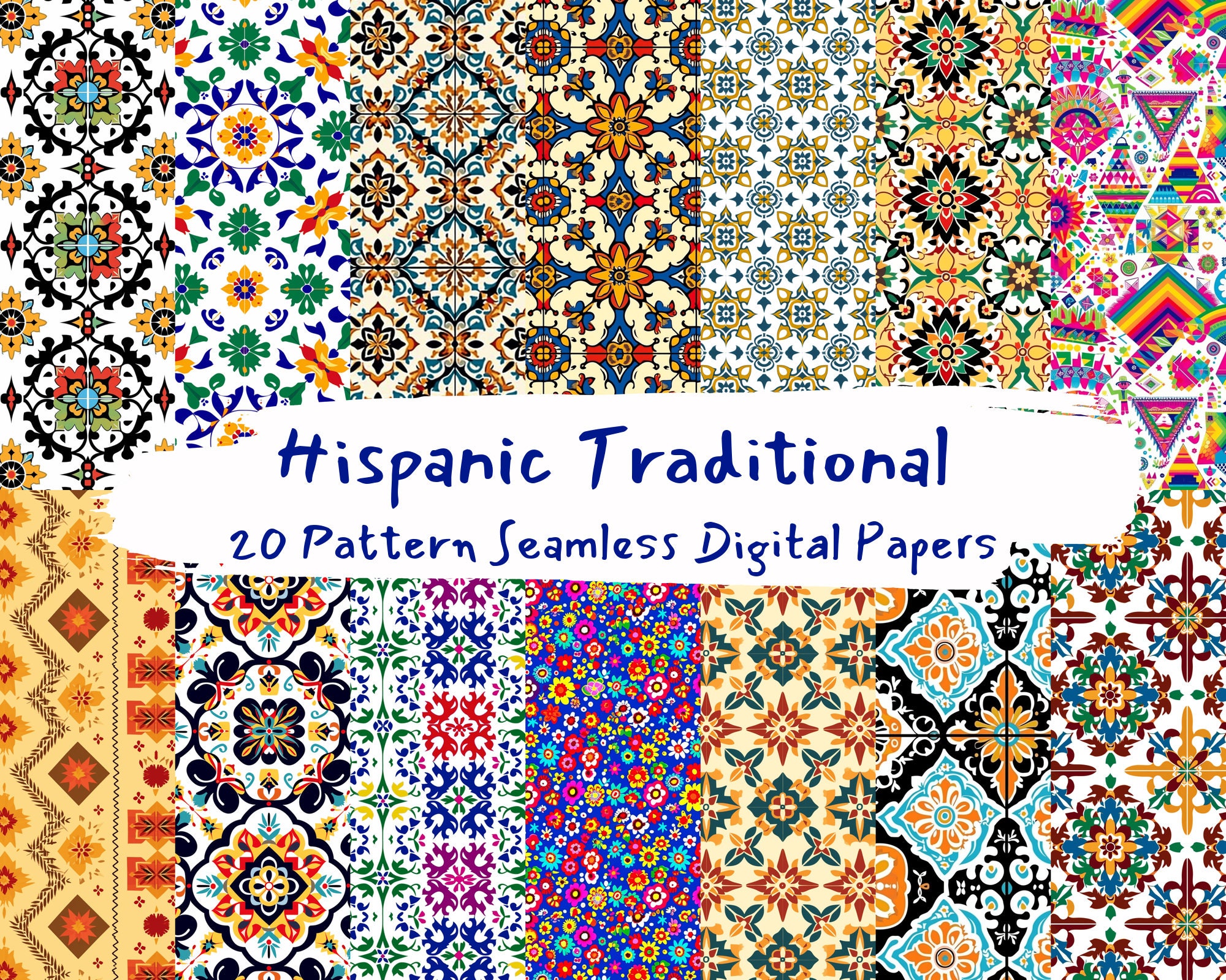 Hispanic Traditional Pattern Seamless Digital Papers - Printable ...