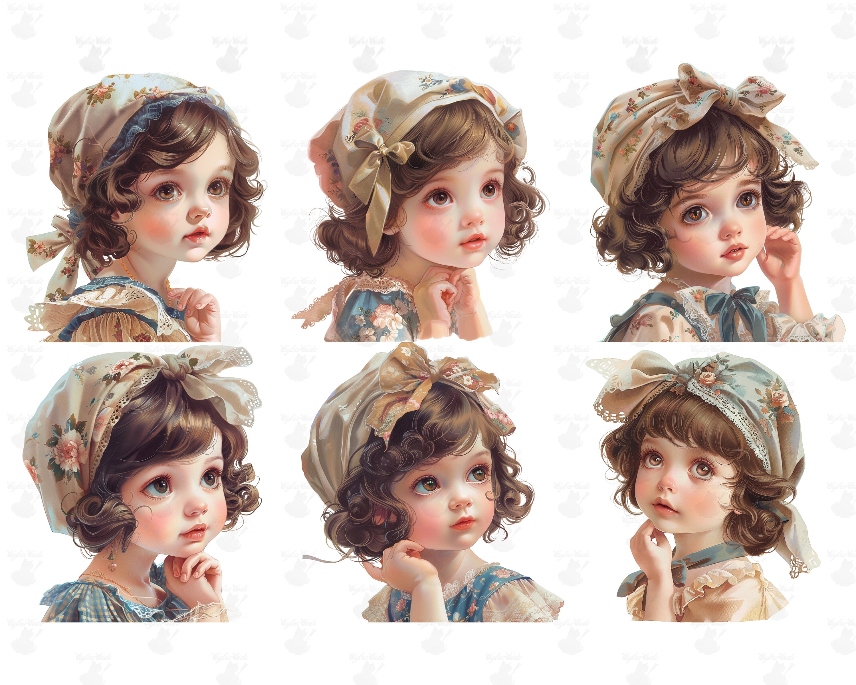 Vintage Little Girl Digital Printable Clip Art Graphics in PNG Format ...