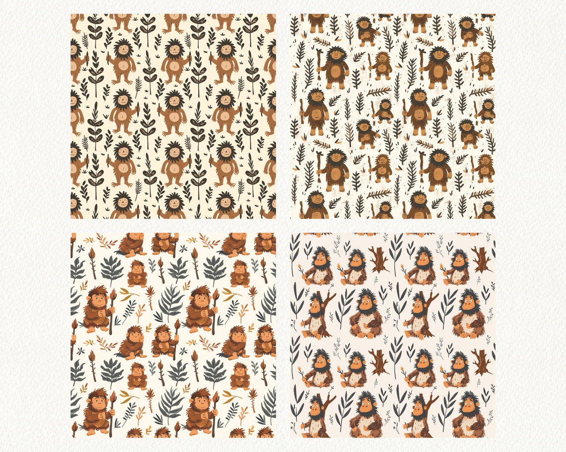 Caveman Pattern Seamless Digital Papers - Printable Scrapbook Paper ...