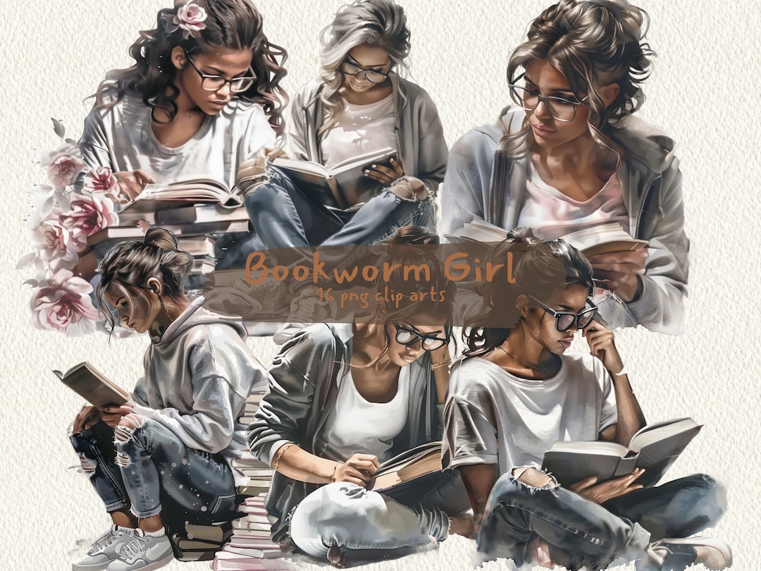 Bookworm Girl Printable Clipart, Png Format, Transparent Background ...