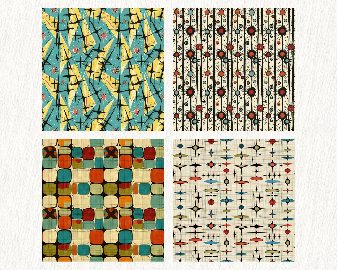 Pop Art Googie Pattern Seamless Digital Papers - Printable Scrapbook ...