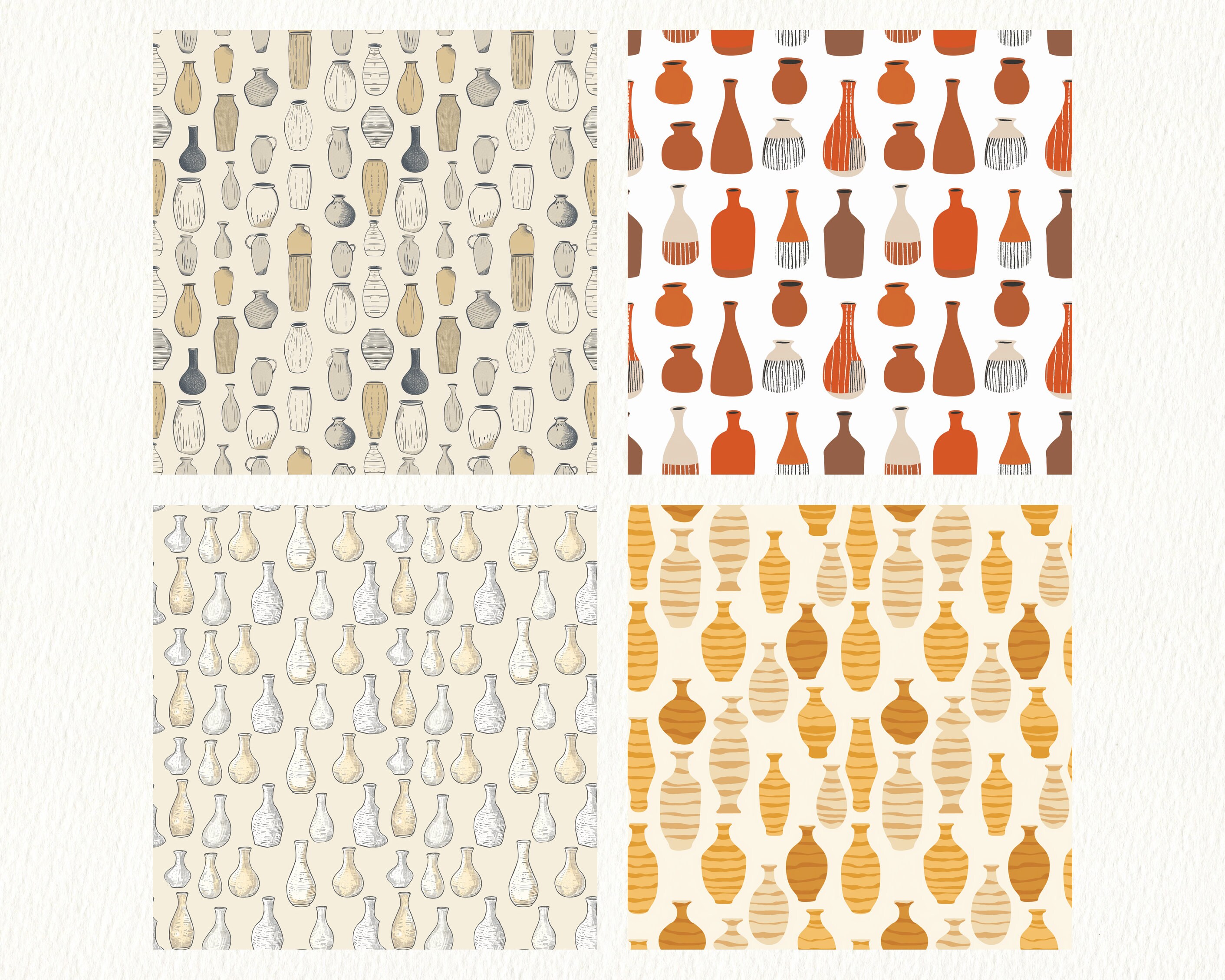 Sketch Vase Pattern Seamless Digital Papers Printable Scrapbook Paper ...