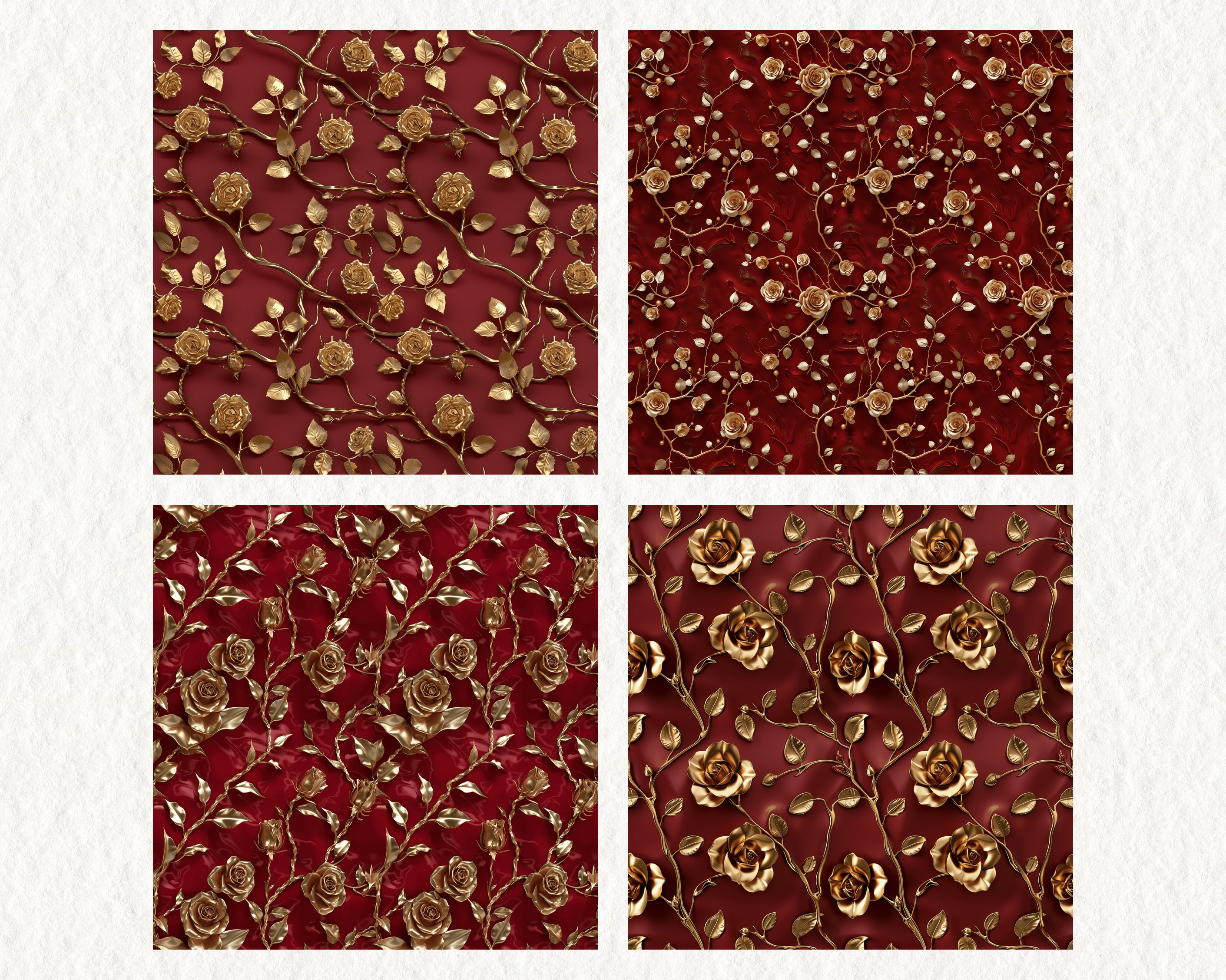 3D Golden Rose Pattern Seamless Digital Papers Printable Scrapbook ...