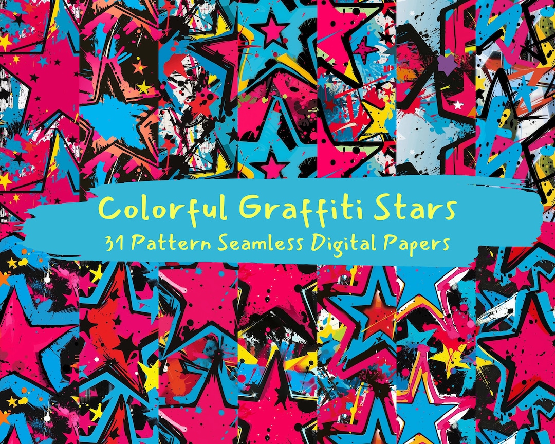 Colorful Graffiti Stars Pattern Seamless Digital Papers - Printable ...