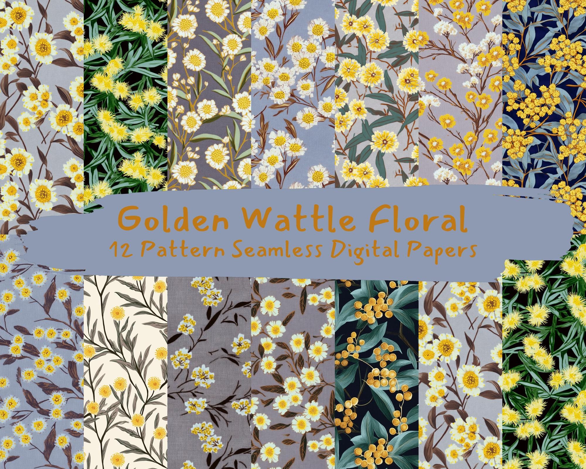 Golden Wattle Floral Pattern Seamless Digital Papers - Printable ...