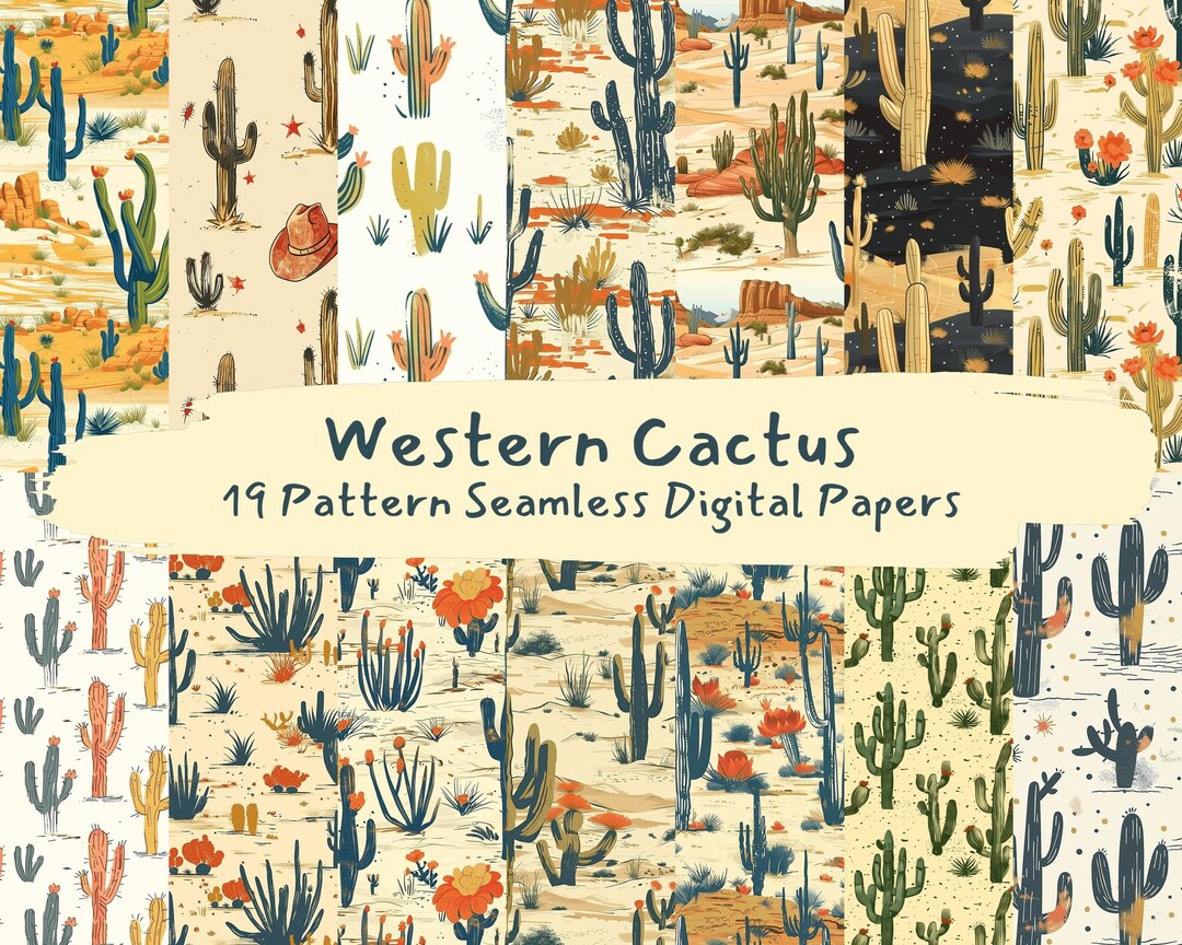 Western Cactus Pattern Seamless Digital Papers - Printable Scrapbook ...