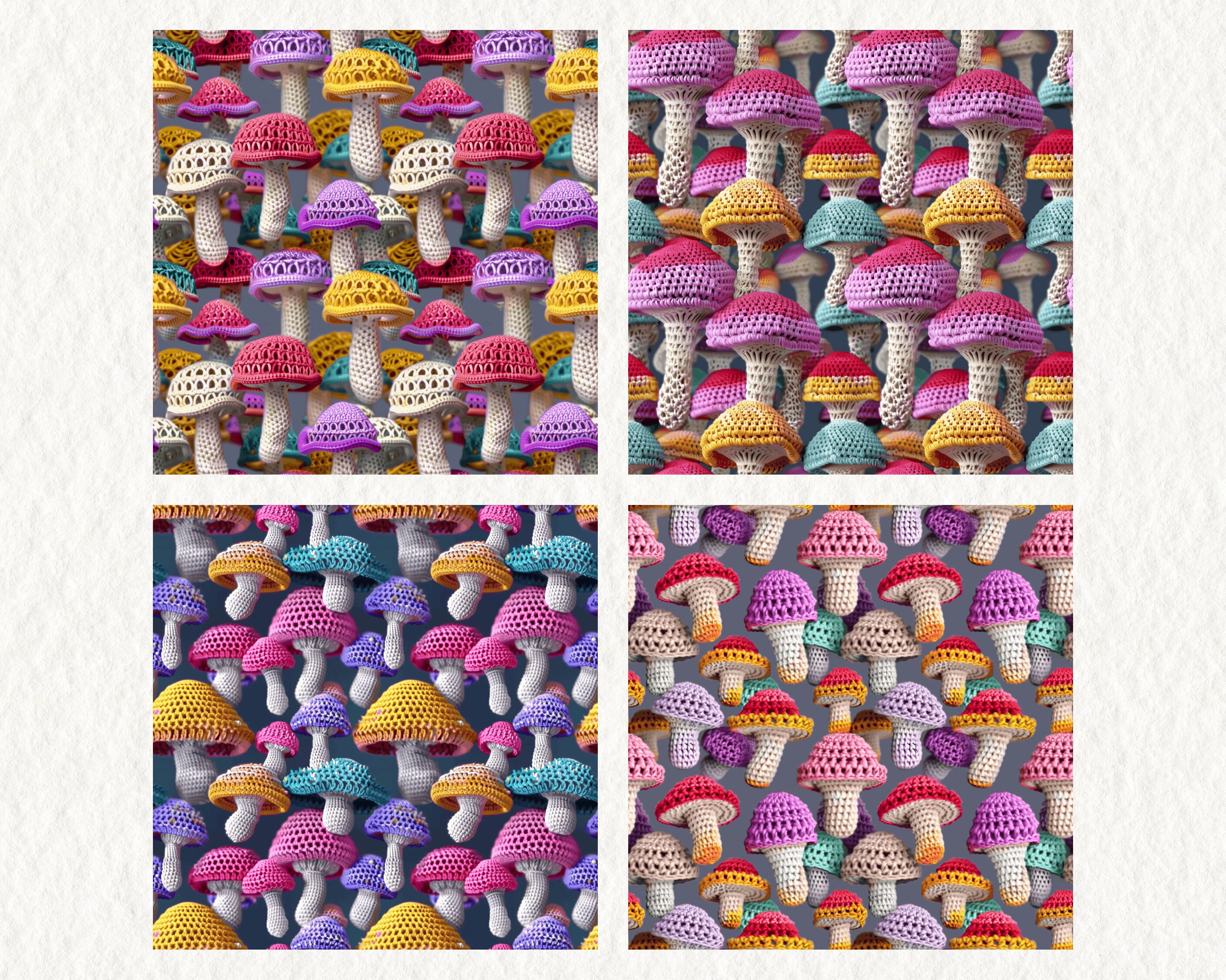 Crochet Mushroom Pattern Seamless Digital Papers - Printable Scrapbook ...